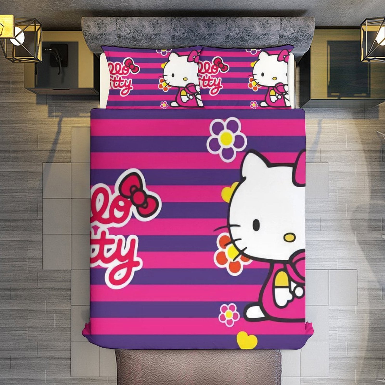 Hello Kitty Making A Phone Call Bed Sheet Set for Kids Boys Girls,Duvet ...