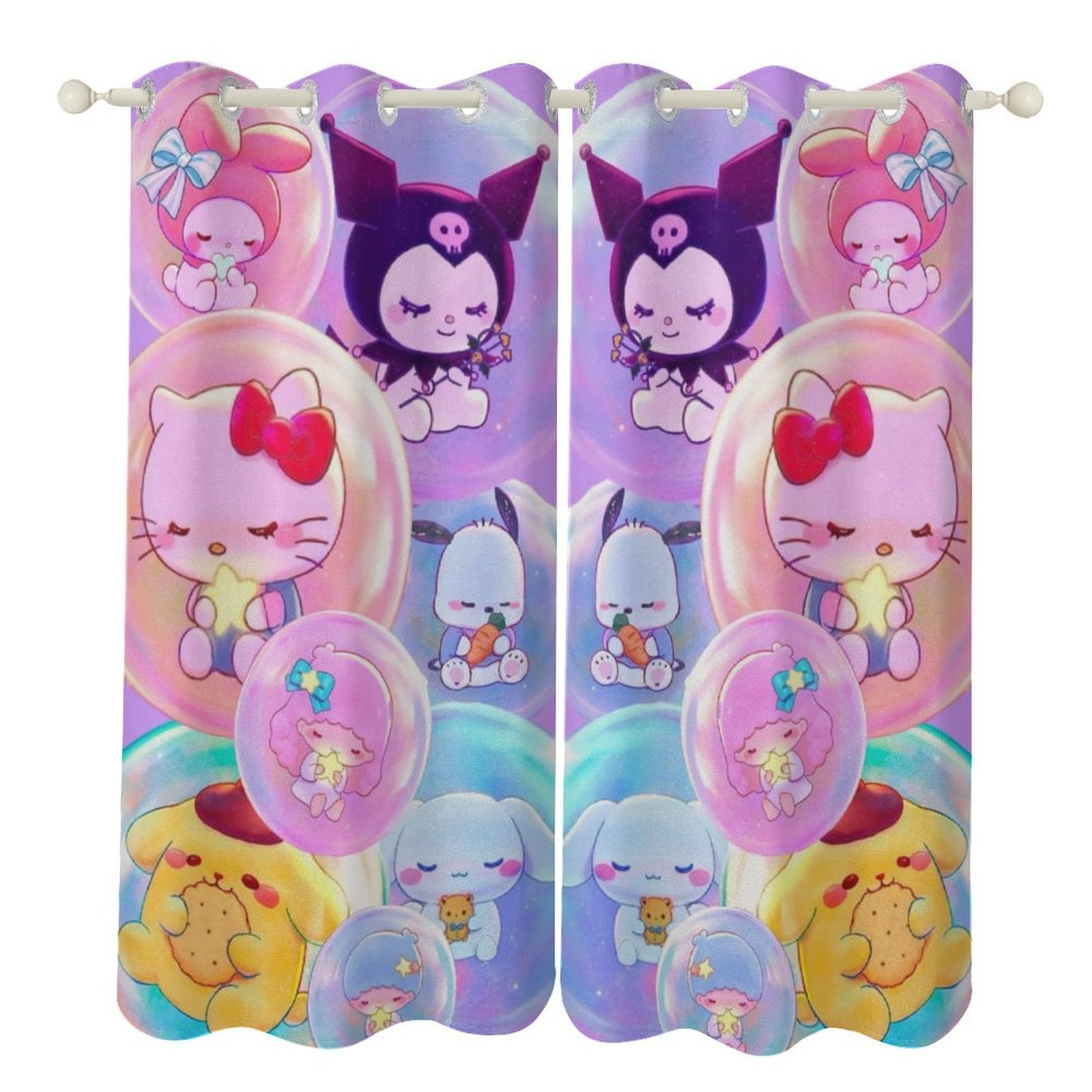 Hello Kitty And My Melody Kuromi Bubbles Blackout Curtains for Bedroom ...