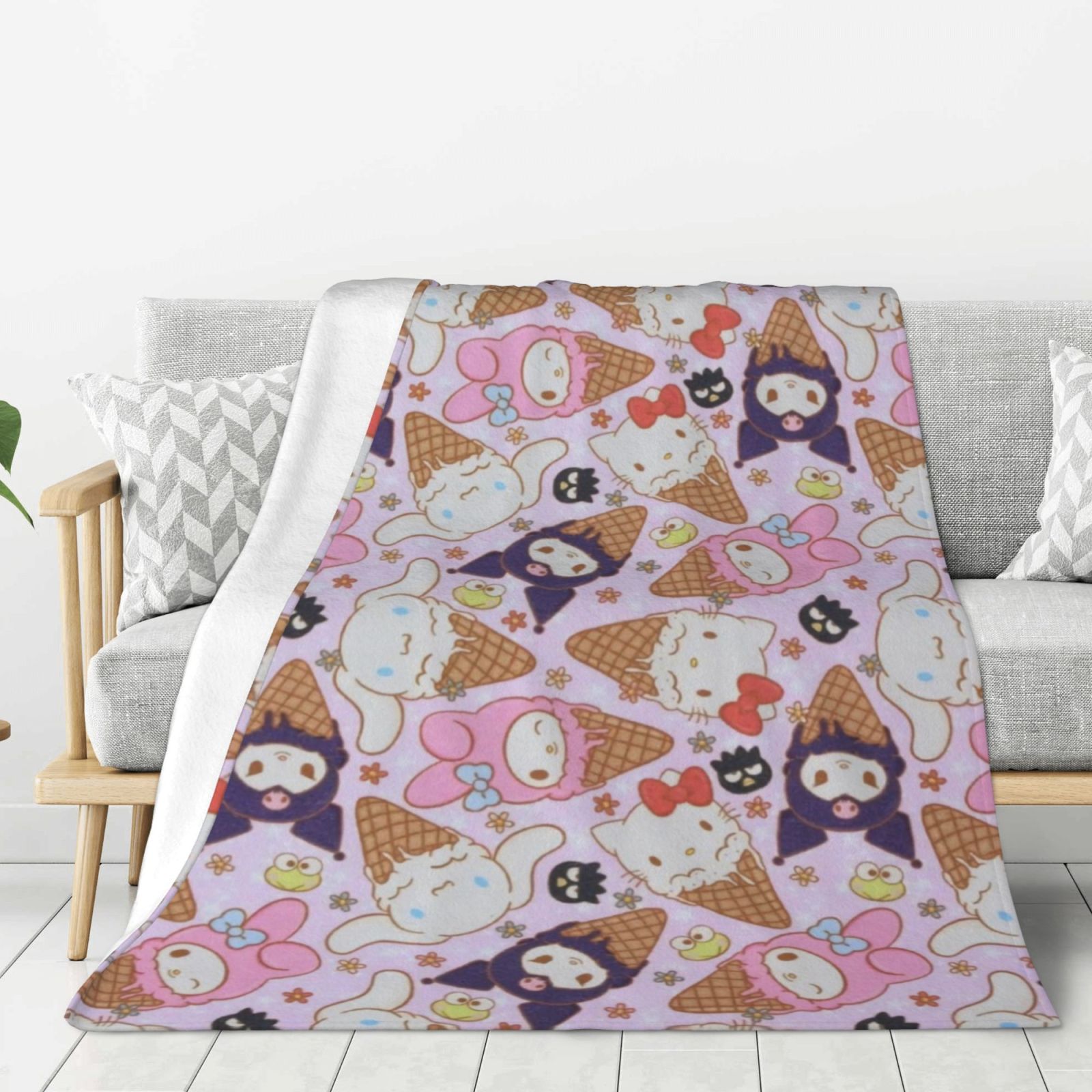 Hello Kitty and My Melody Kuromi ice cream Throw Blanket Gifts for ...