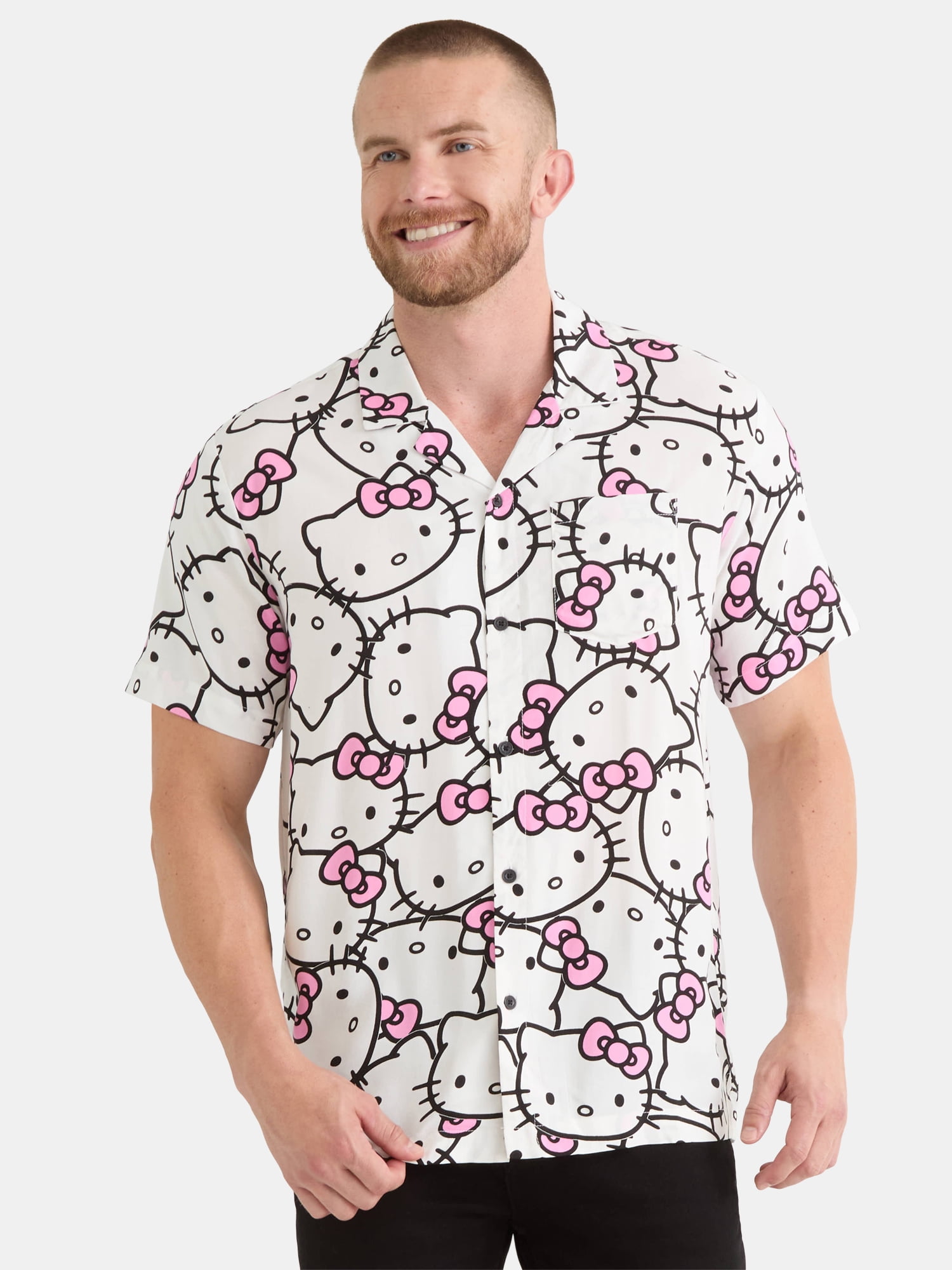 Hello Kitty Men's and Big Men's Print Button-Up Shirt with Short ...