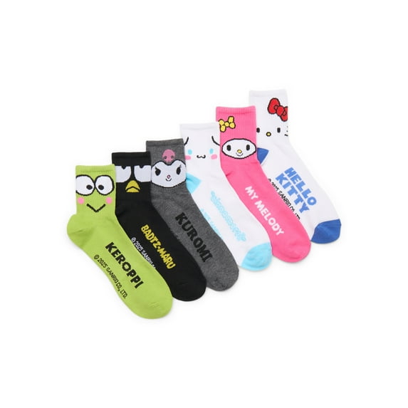 Hello Kitty Men's Quarter Crew Ankle Socks, 6-Pack, Shoe Sizes 8-12 ...