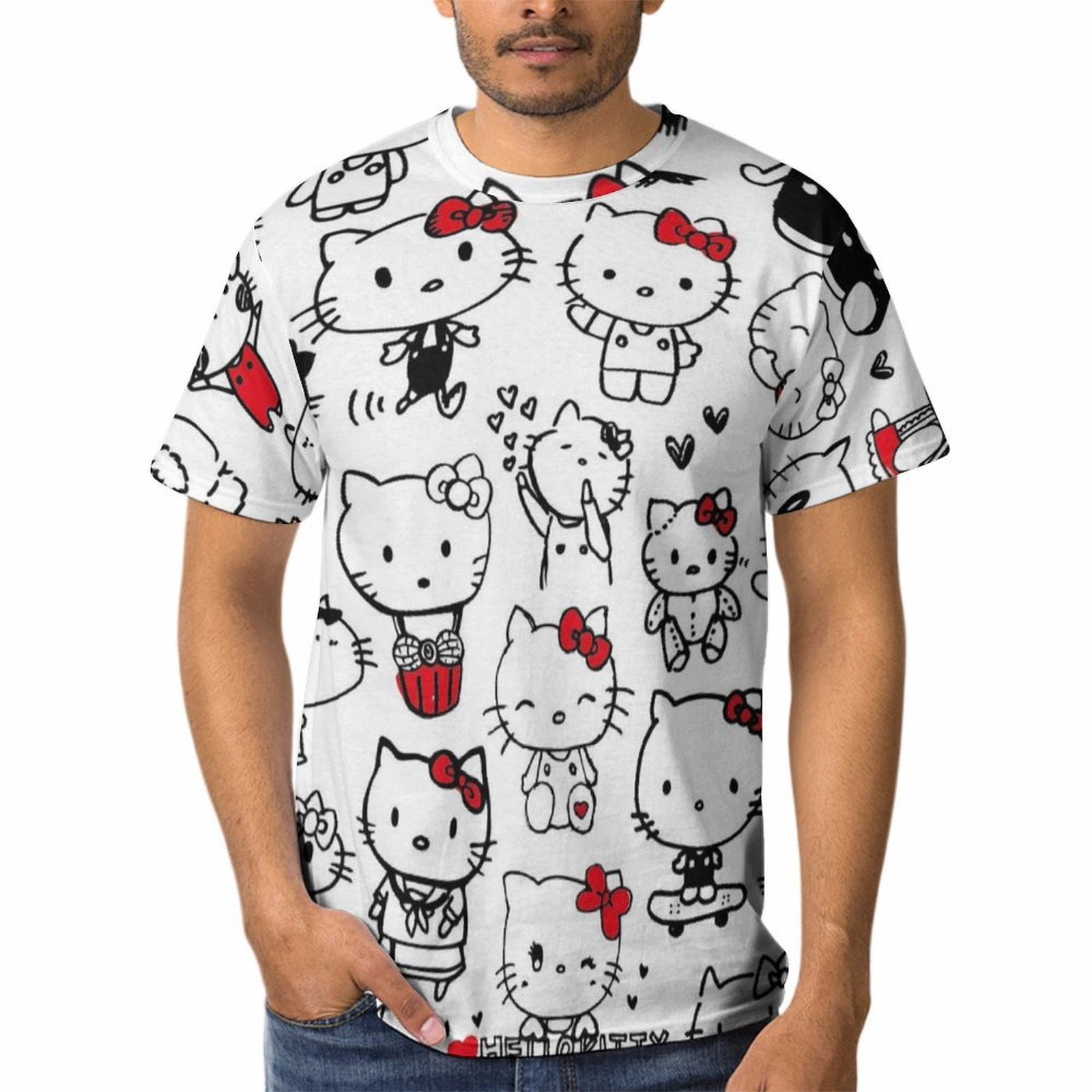 Hello Kitty Men's T-Shirt 3D Printed T-Shirt, Adult Summer Street ...