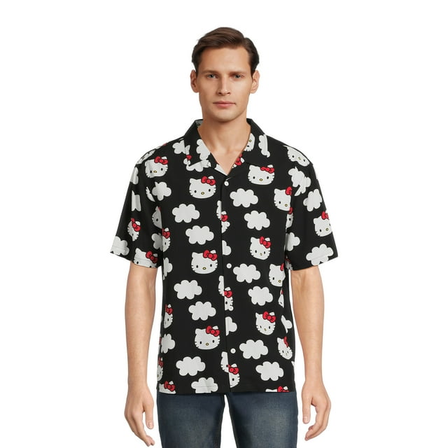 Hello Kitty Men's and Big Men's Resort Shirt with Short Sleeves, Sizes ...