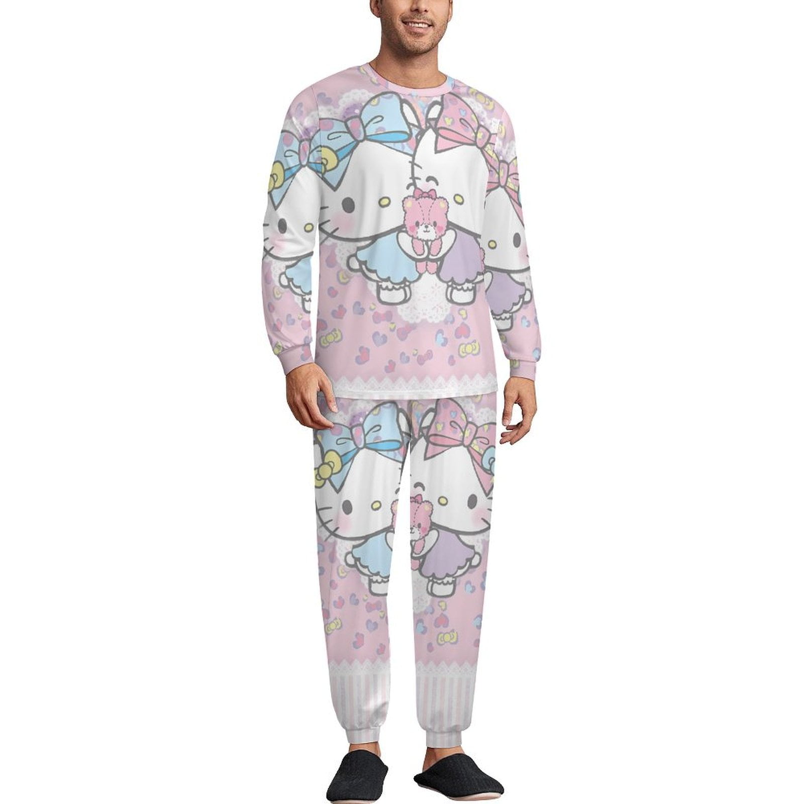 Hello Kitty Mens Pajamas Set Long Sleeve Sleepwear Nightwear Pjs Lounge ...
