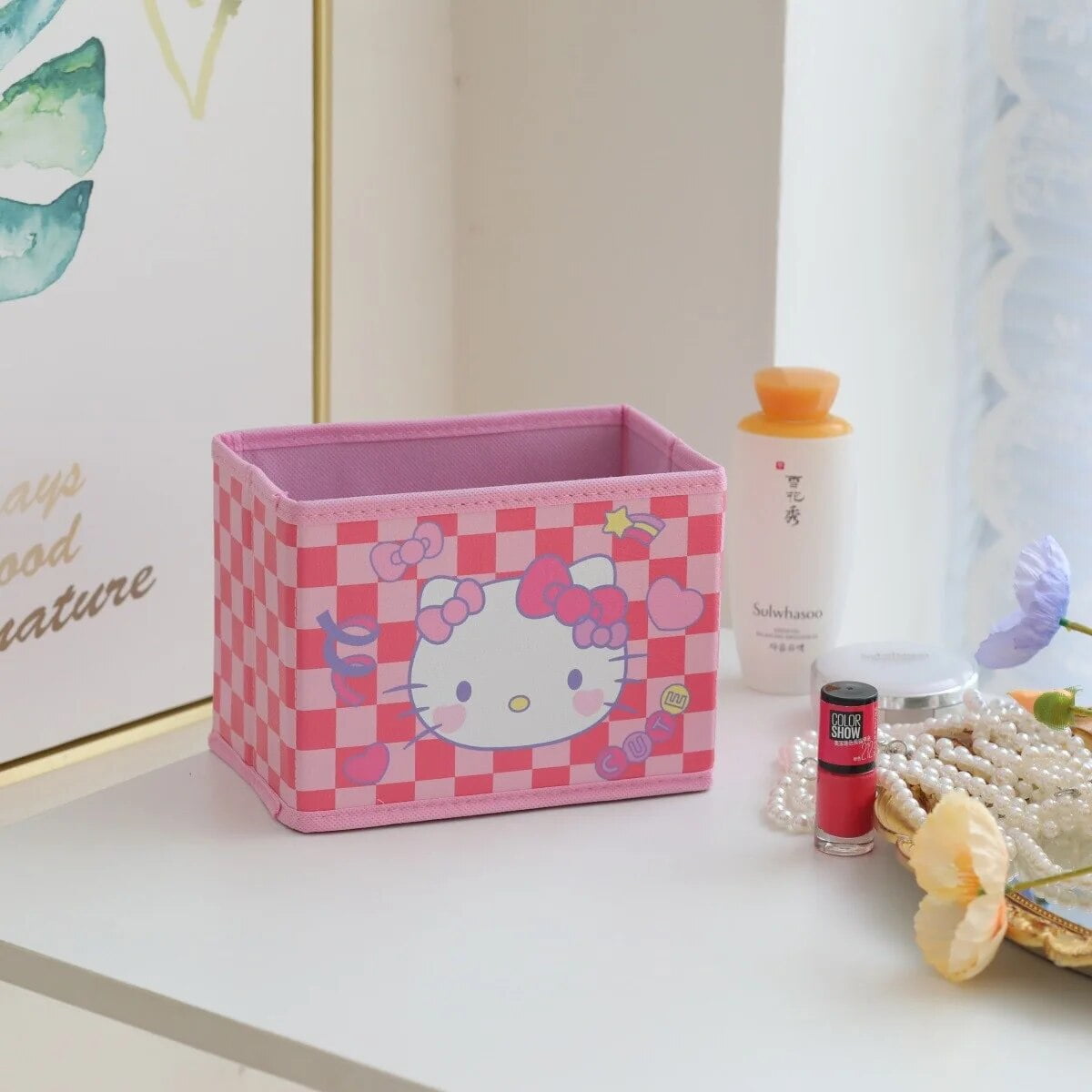Hello Kitty My Melody Anime Kawaii Sanrio Desktop Cosmetics Storage Box ...