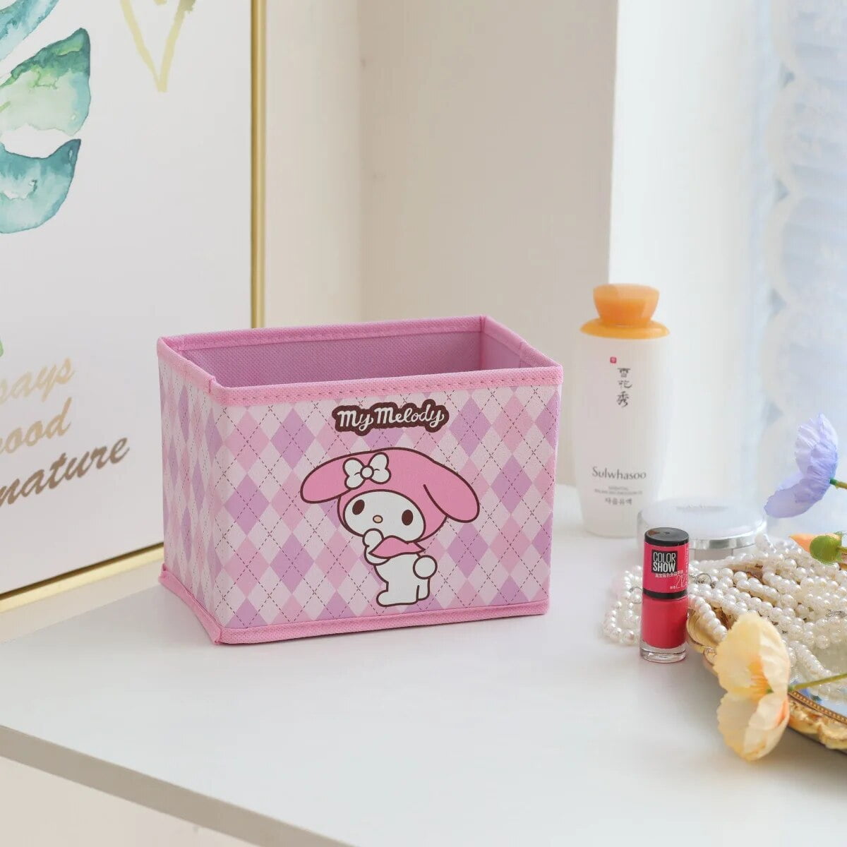 Hello Kitty My Melody Anime Kawaii Sanrio Desktop Cosmetics Storage Box ...