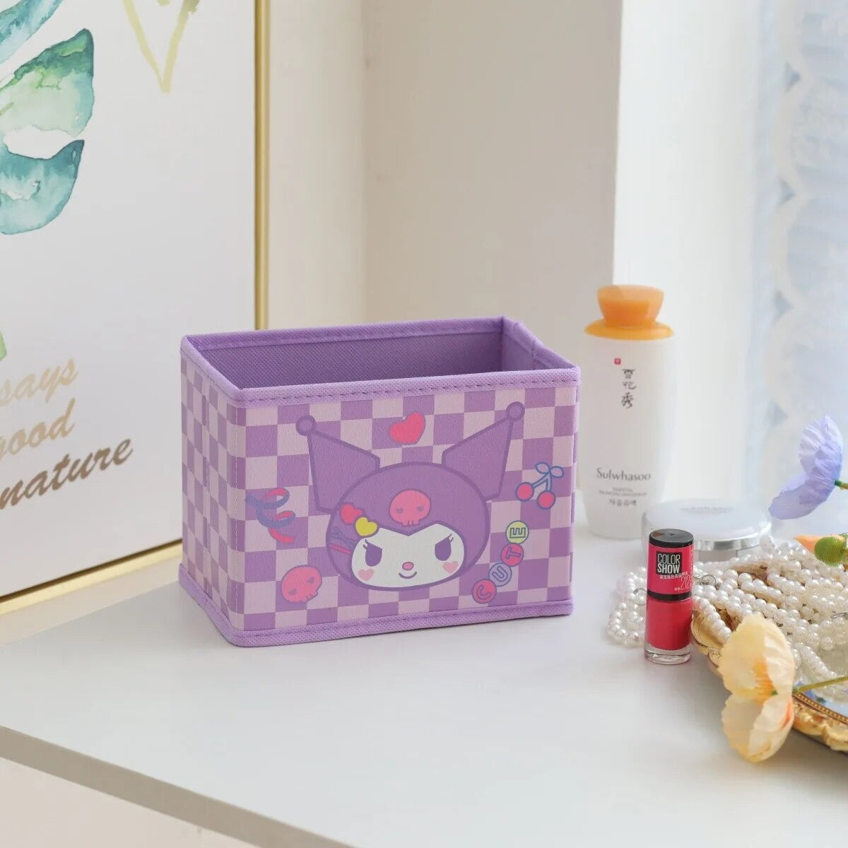 Hello Kitty My Melody Anime Kawaii Sanrio Desktop Cosmetics Storage Box ...