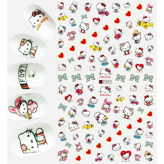 Hello Kitty Nail Stickers - Geek, Love, Heart, Bows, Planes over 50 ...