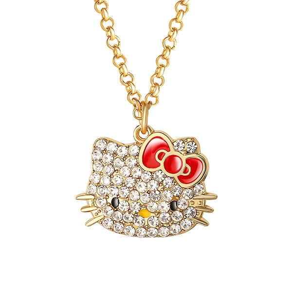 Hello Kitty Necklace for Women with Pave Crystals, 16"+3" Gold Plated ...