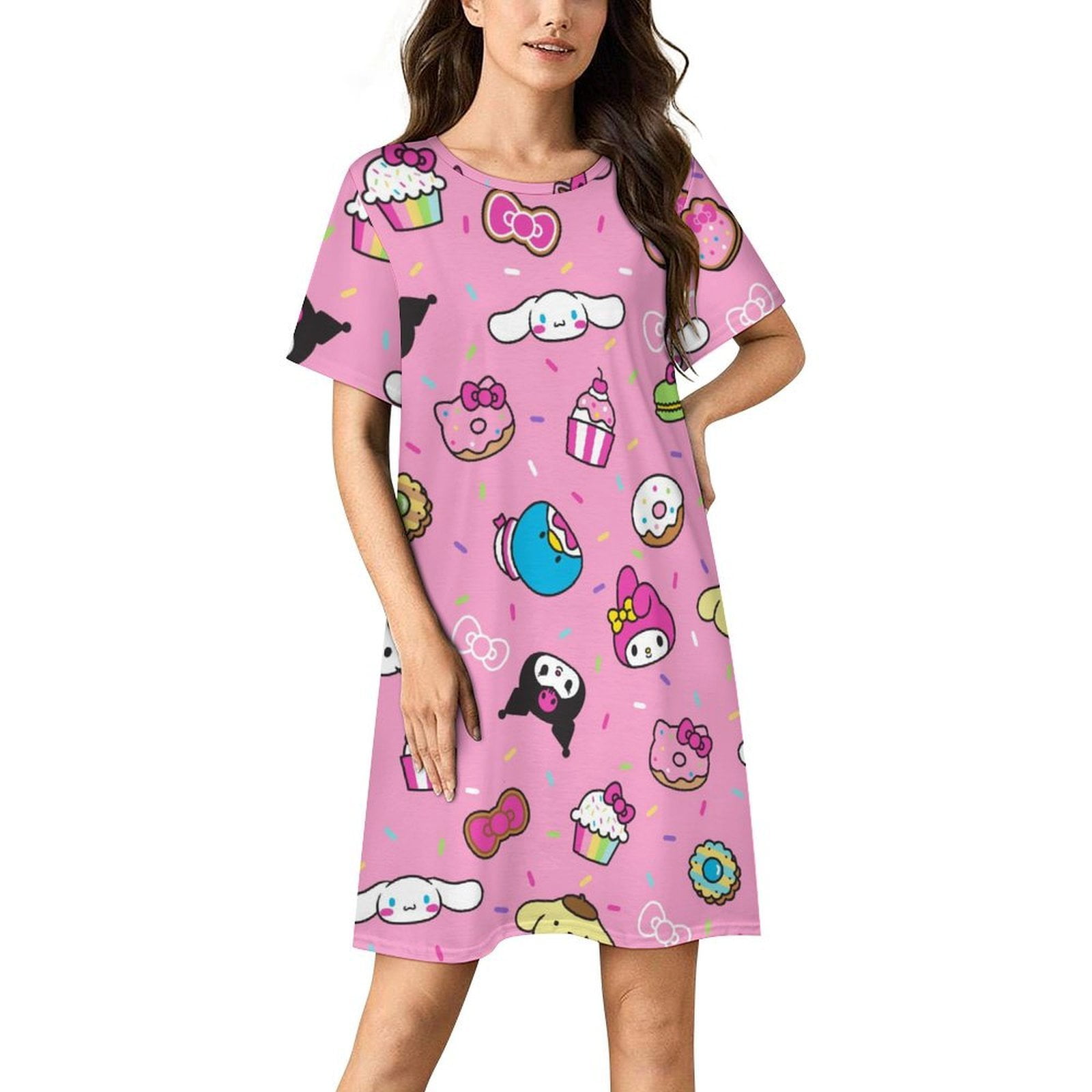 Hello Kitty Nightgowns for Women Short Sleeve Night Gown Soft Sleep ...