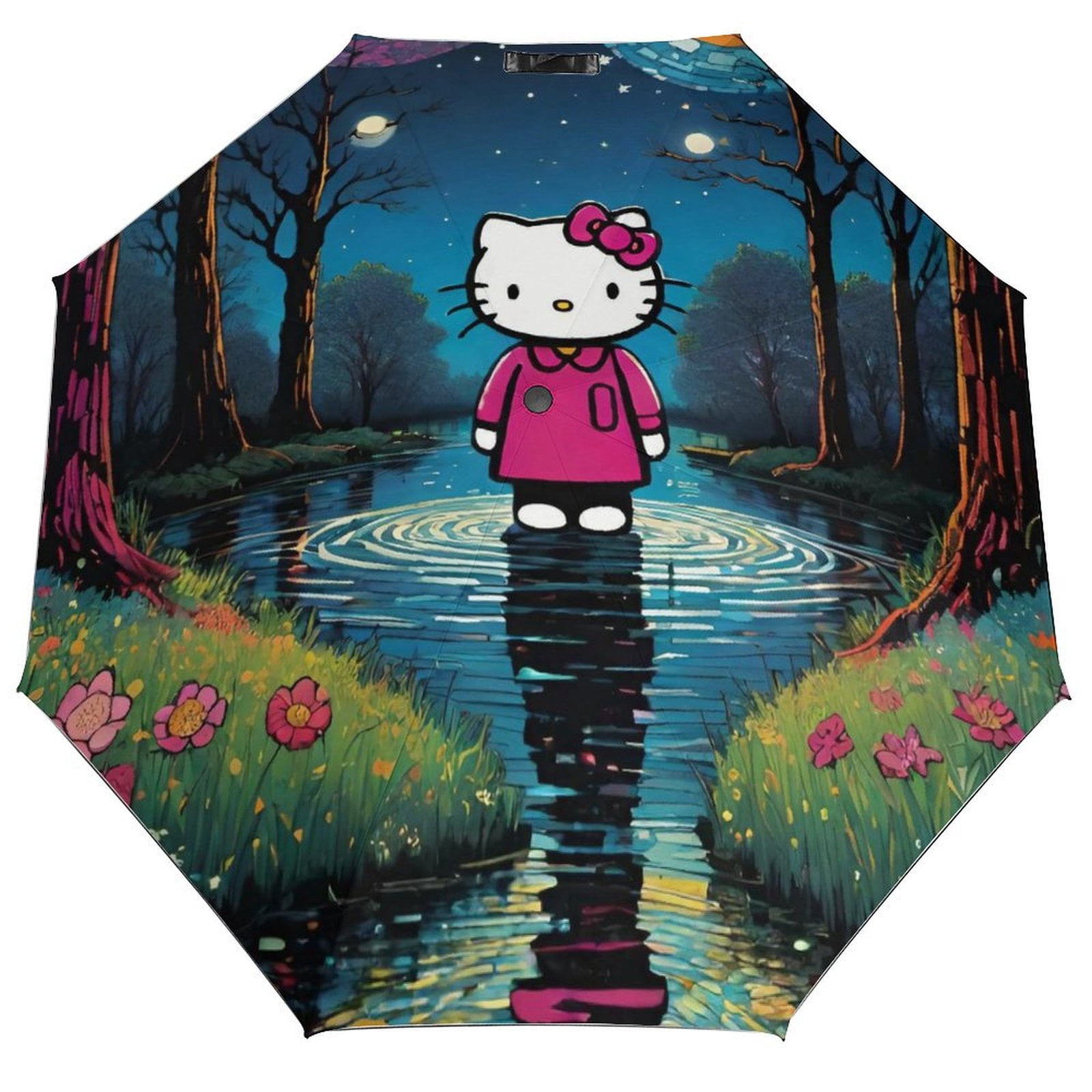Hello-Kitty Oil Painting Windproof Travel Umbrella,Automatic Umbrellas ...
