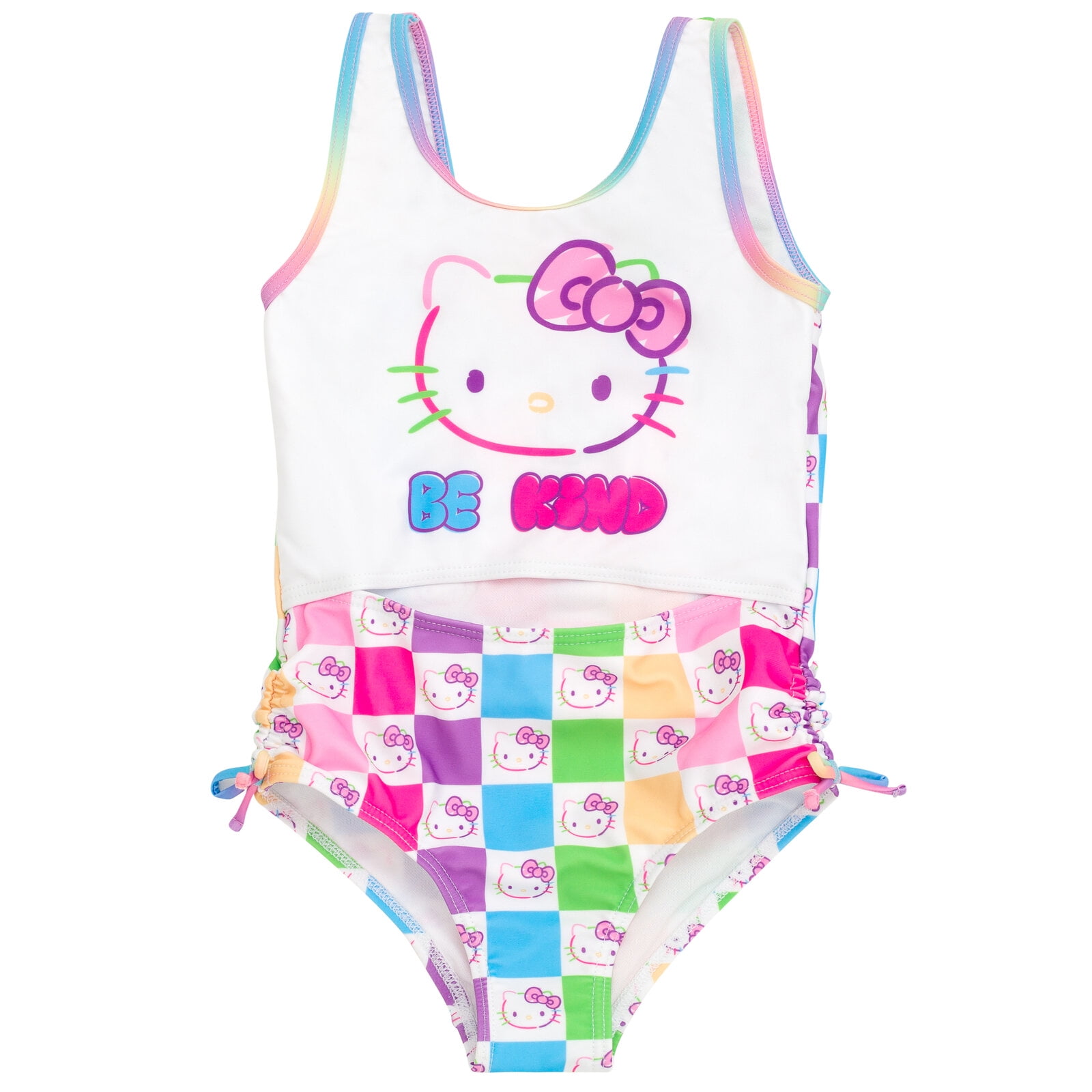Hello Kitty One-Piece Bathing Suit, Size 7, Checkered Rainbow (Girl's ...