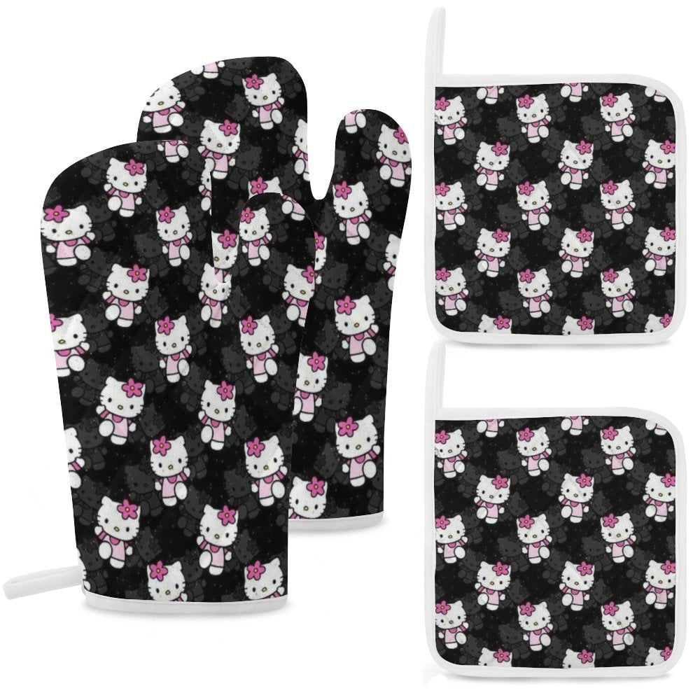 Hello Kitty Oven Mitts And Pot Holders Set 4 Pcs, Heat Resistant Oven ...