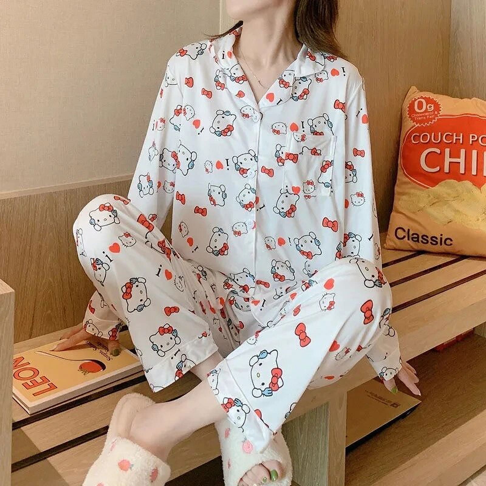 Hello Kitty Pajama Set Kawaii Sanrio Cinnamoroll Women Long Sleeve ...