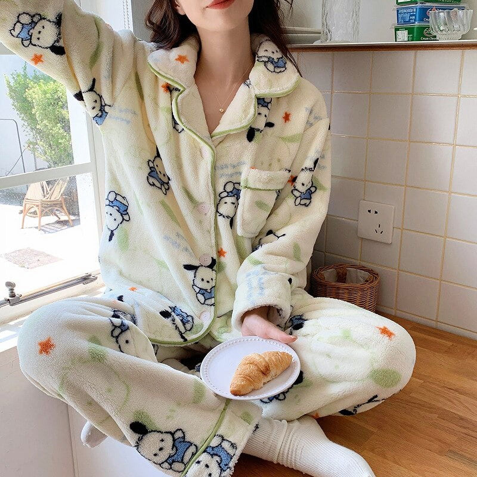 Hello Kitty Pajamas Cartoon Sanrio Anime Cinnamoroll Coral Fleece Keep ...