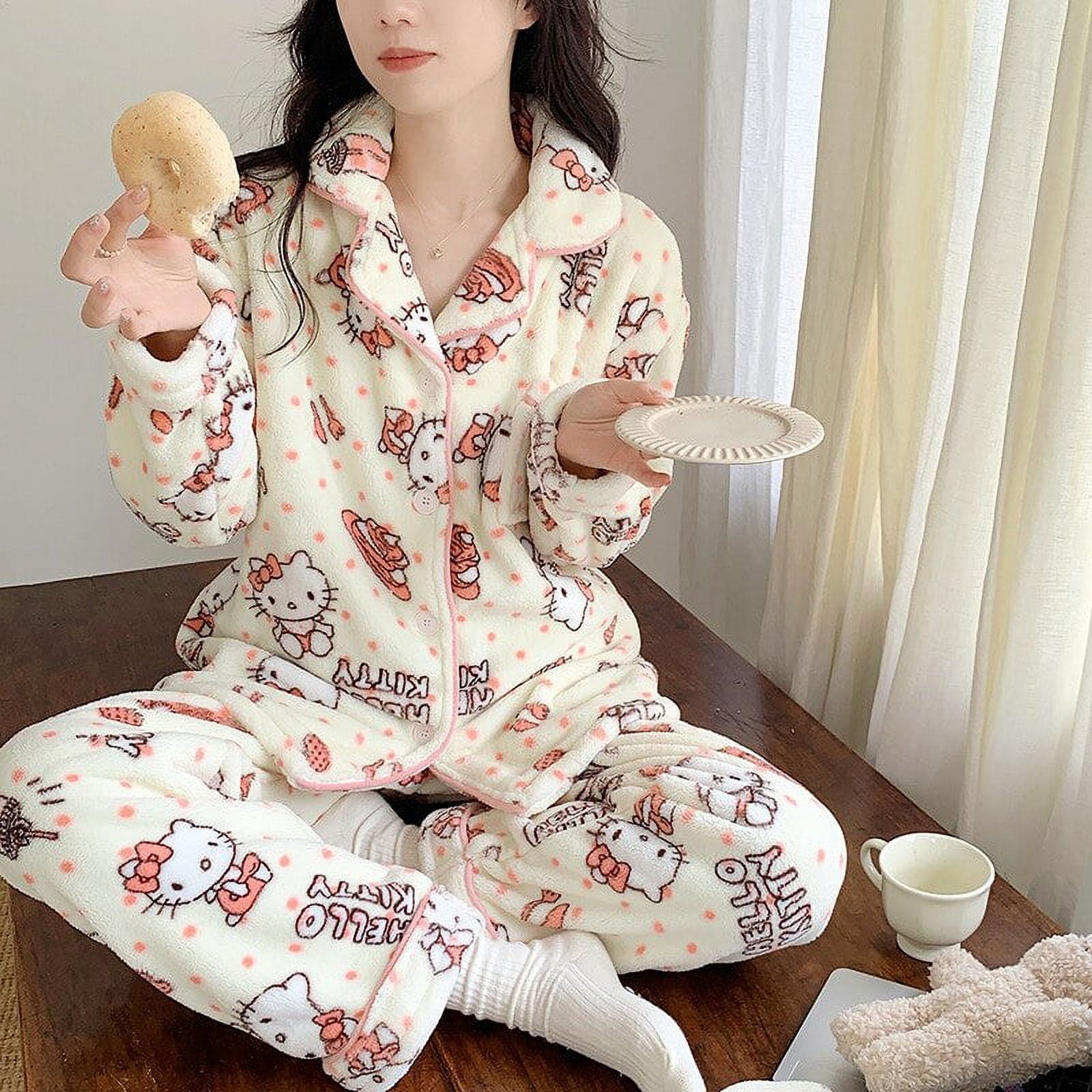 Sanrio Hello Kitty Adult Pajamas Cartoon Cinnamoroll Fleece Cos Play Loungewear Set - Walmart.com