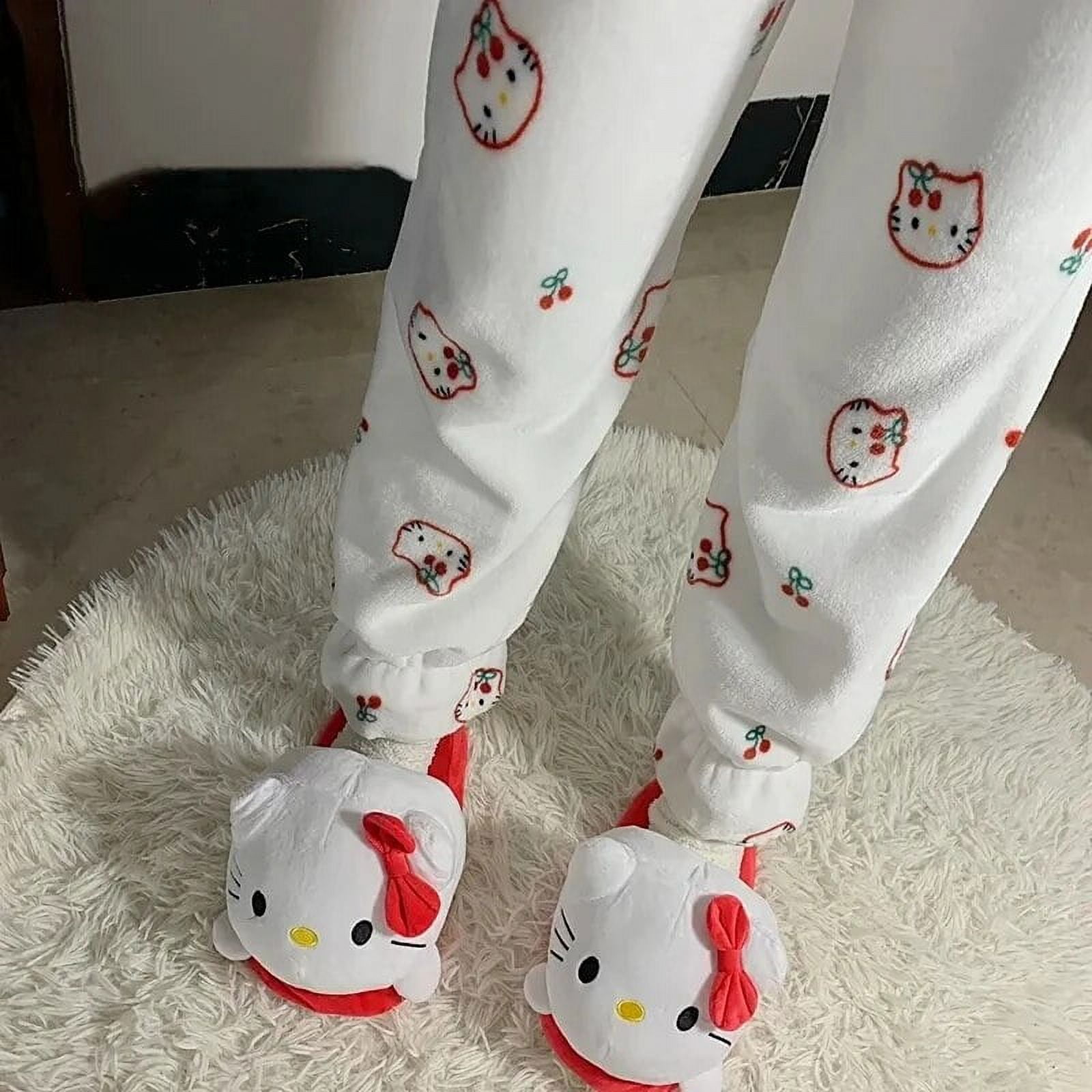 Hello Kitty Pajamas Pants Sanrio Anime Flannel Ruffles Kawaii Cartoon ...