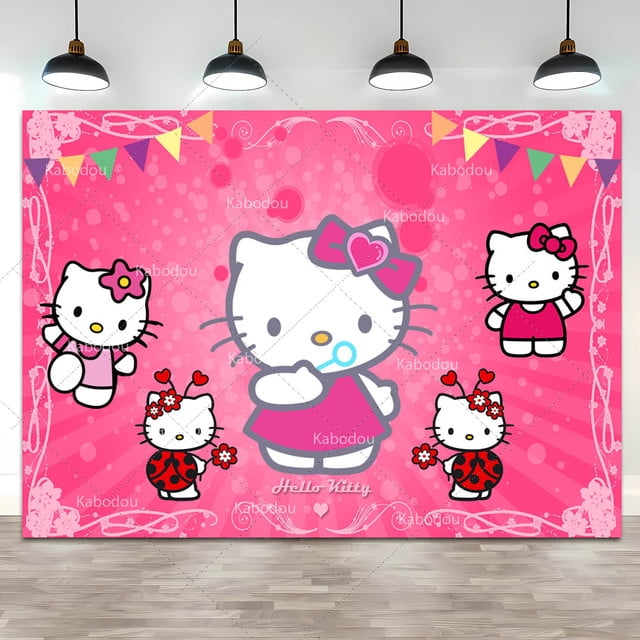 Hello Kitty Party Backdrop Cute Girl Birthday Background Photography ...