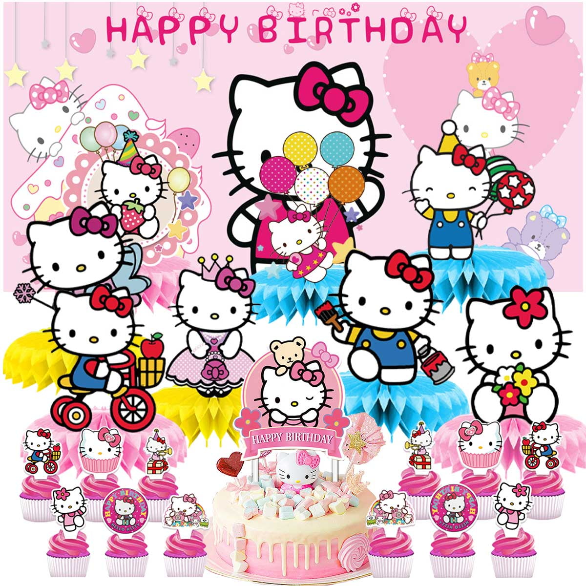 Hello Kitty Party Decorations Decor Supplies Honeycomb Centerpieces ...