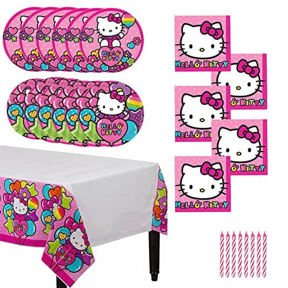 Hello Kitty Party supplies for 16 guest: Plates, Napkins, Table cover ...