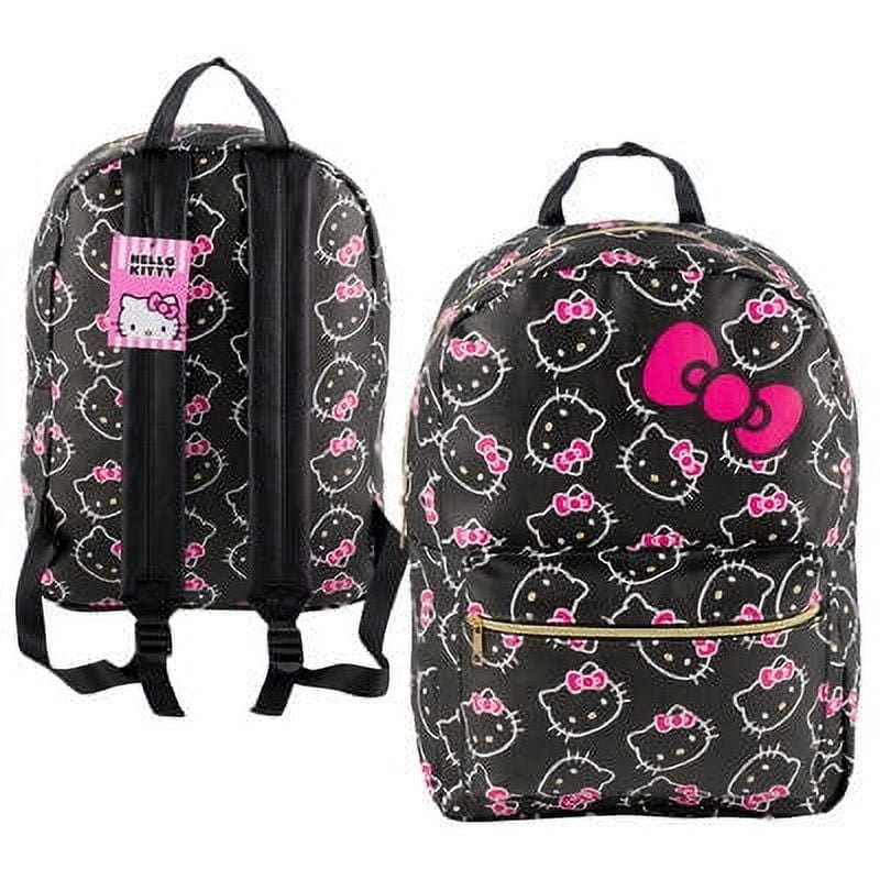 Hello Kitty Pink Bow Faux Leather 16" Large Backpack-Black, Pink ...