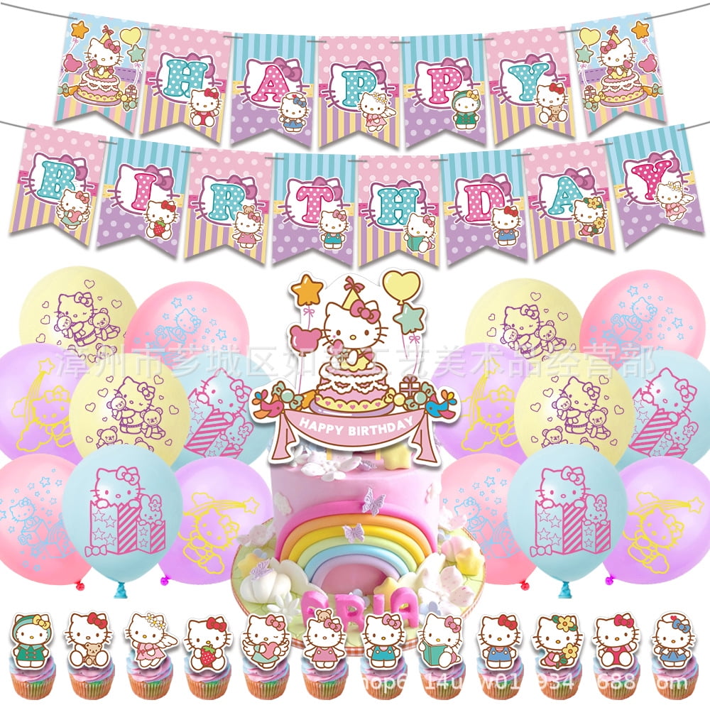 Hello Kitty Pink Cartoon Birthday Party Decorate Supplies, Balloon Banner Cake Toppers, Theme ...