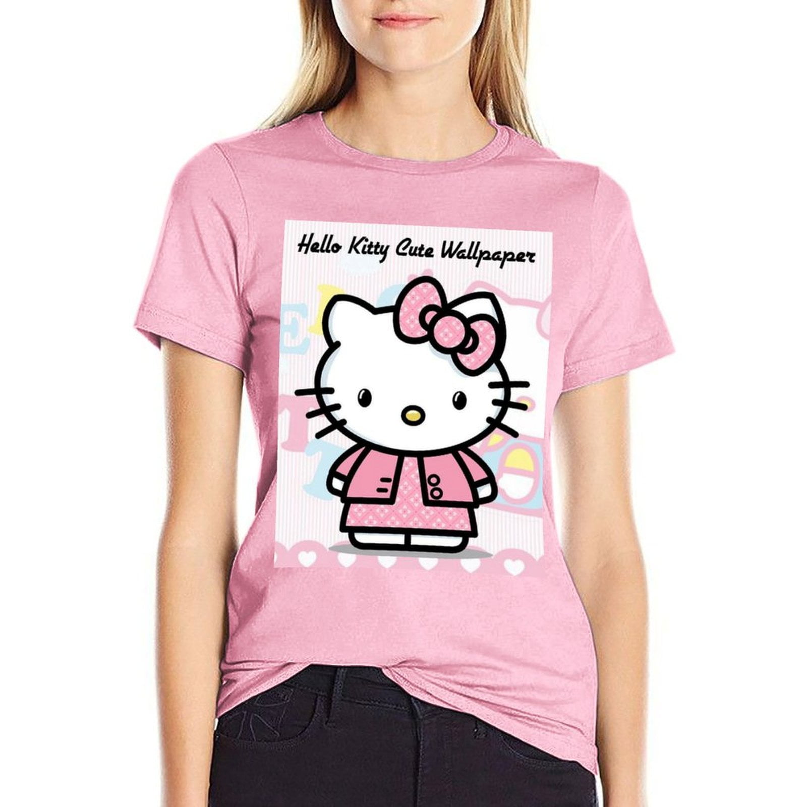 Hello Kitty Pink Clothing Crew Neck Shirt T-Shirt - Walmart.com