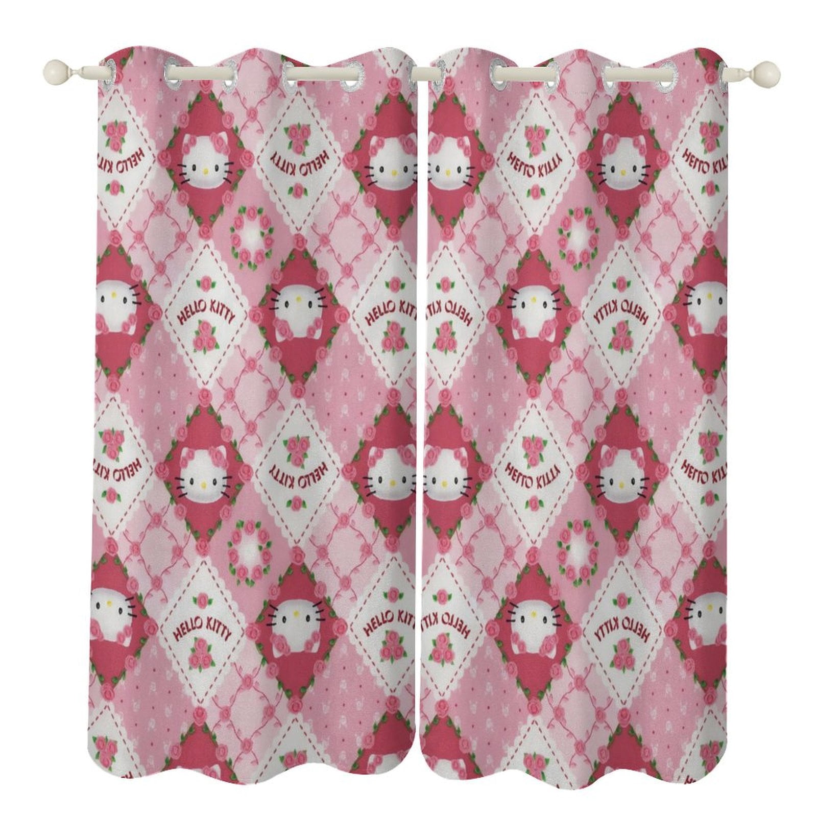 Hello Kitty Plaid Floral Kids Curtains 52 X 72 Inch,Cartoon Blackout ...