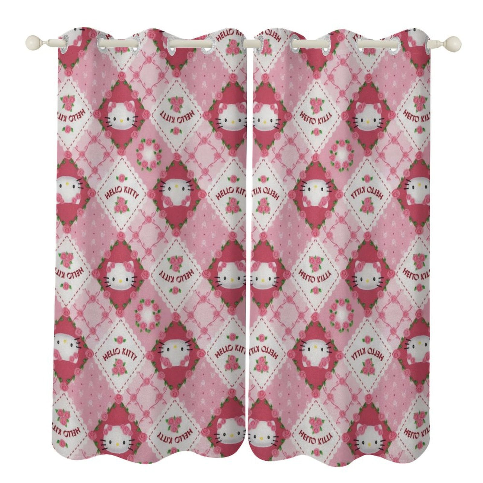 Hello Kitty Plaid Floral Kids Curtains 52 X 84 Inch,Cartoon Blackout ...