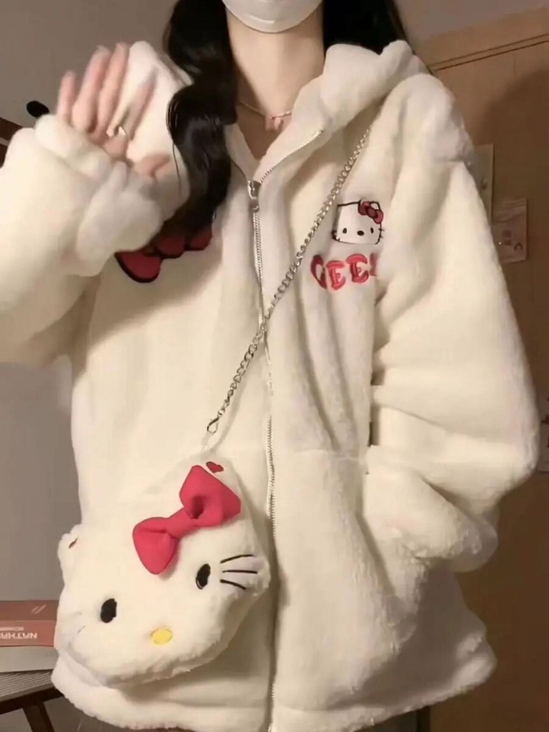 Hello Kitty Plush Cute Hoodie Kawaii Sanrio Women Sweatshir Winter ...