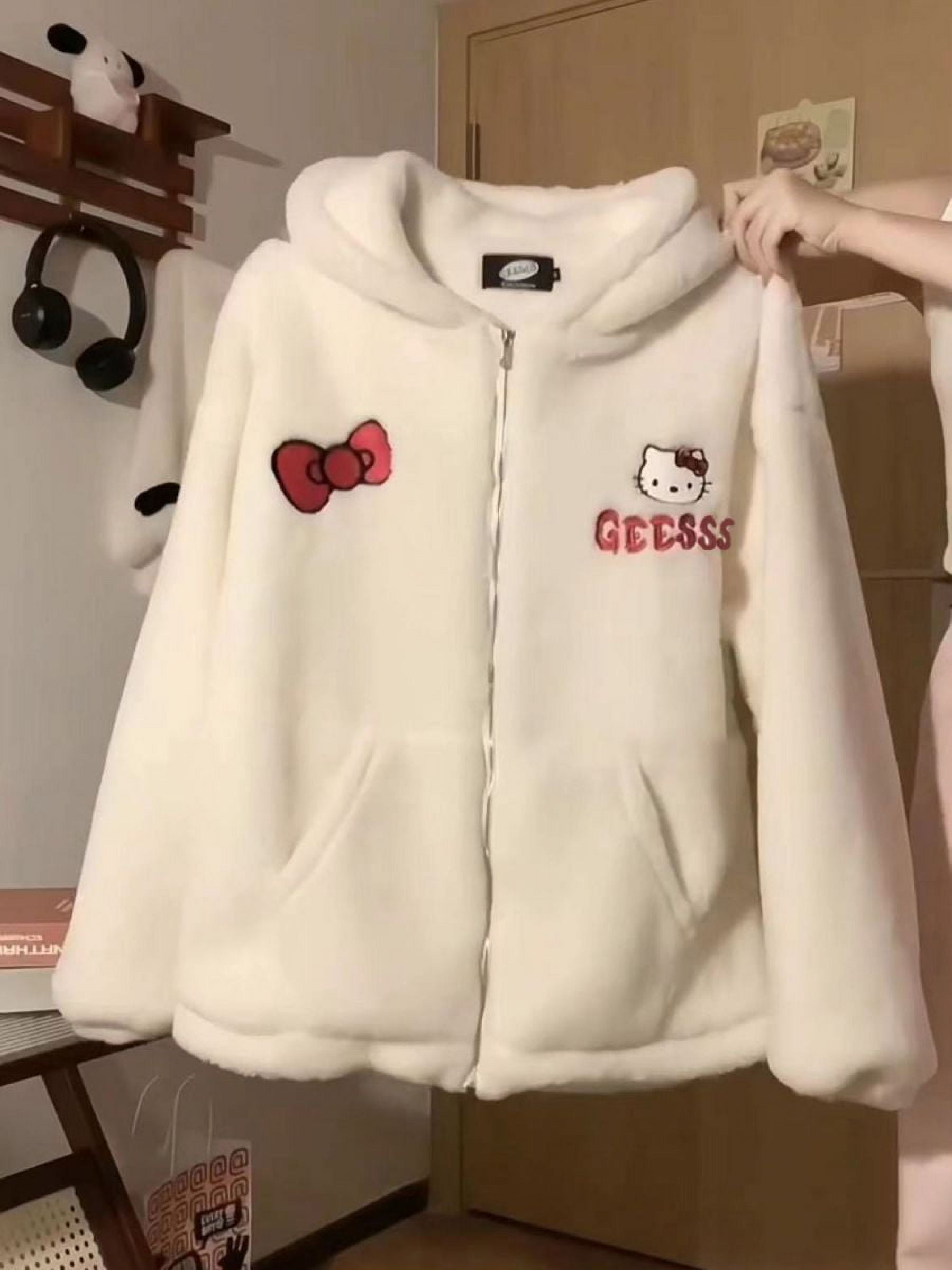 Hello Kitty Plush Cute Hoodie Kawaii Sanrio Women Sweatshir Winter ...