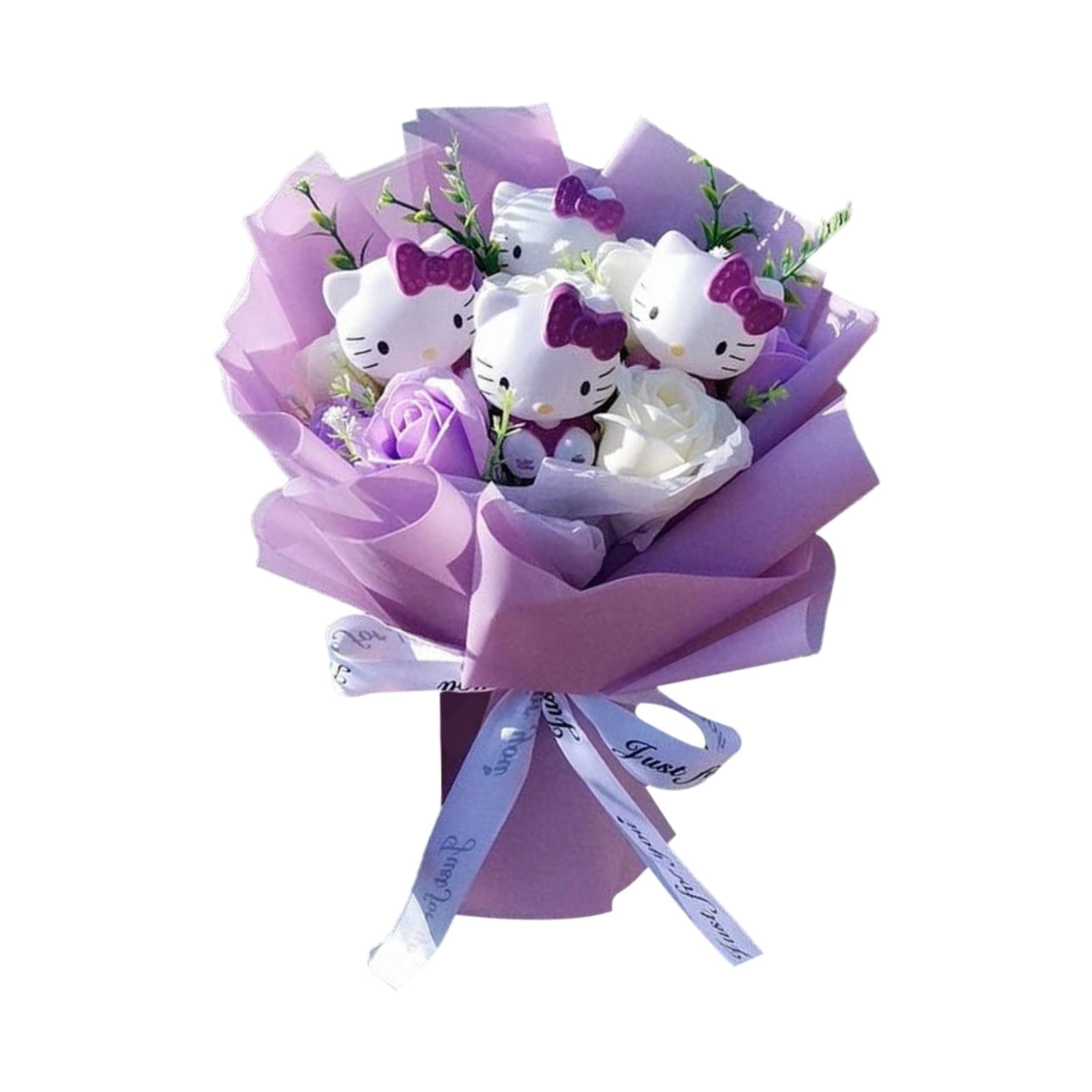 Hello Kitty Plush Dolls Rose Soap Flowers Bouquet | 15-inch Stuffed ...