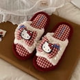Hello Kitty Plush House Slippers for Women,Red Gingham Checkered ...