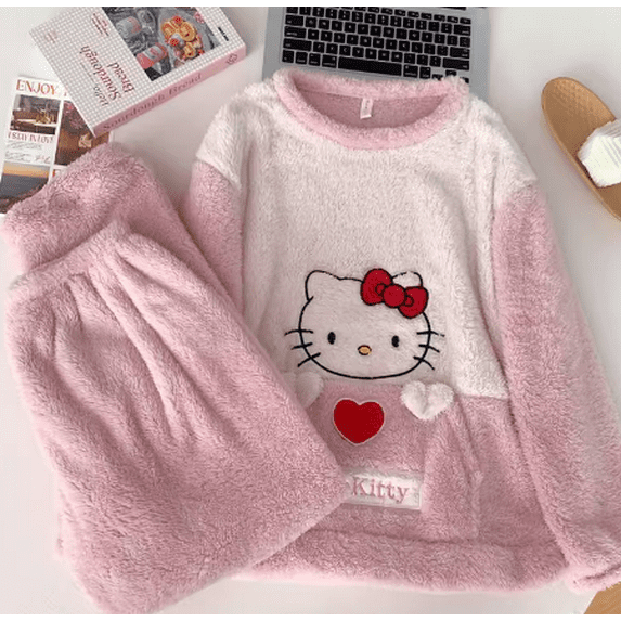 Hello Kitty Plush Pajamas Set Sanrio Autumn Winter Home Clothes Cartoon ...