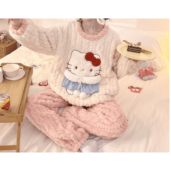 Hello Kitty Plush Pajamas Set Sanrio Autumn Winter Home Clothes Cartoon ...