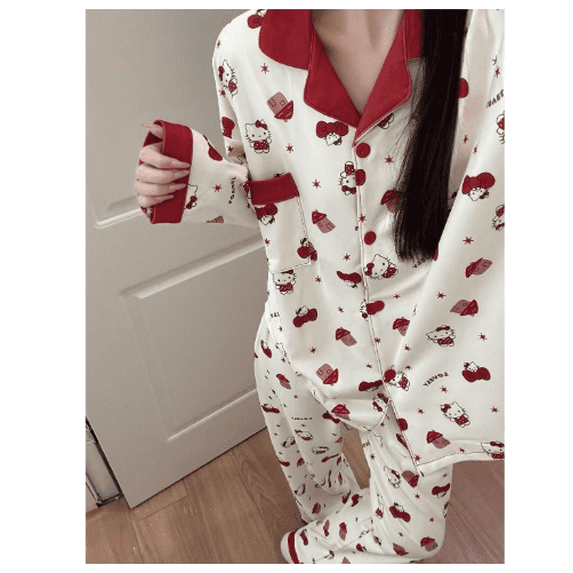 Hello Kitty Plush Pajamas Set Sanrio Autumn Winter Home Clothes Cartoon ...