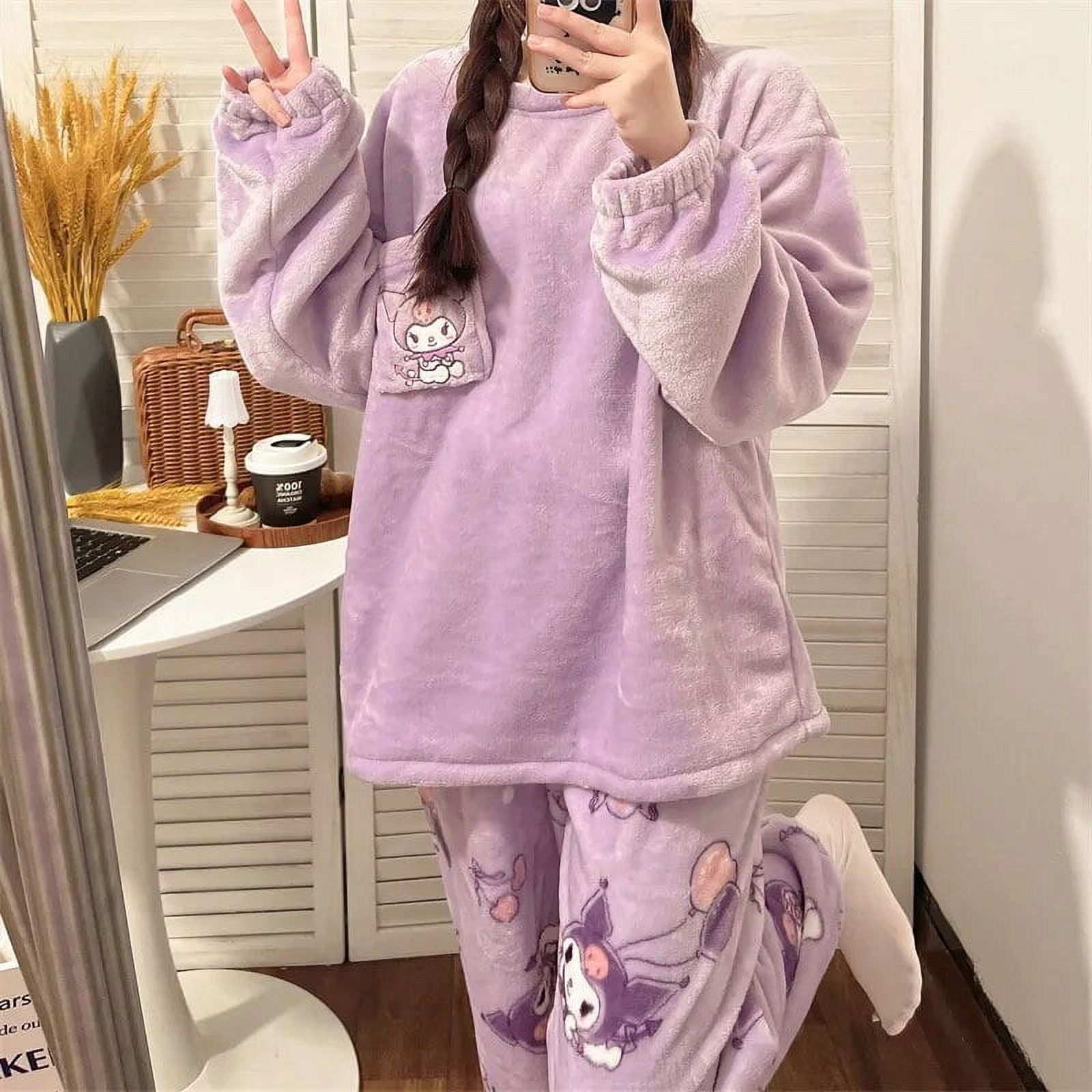 Hello Kitty Pochacco Autumn and Winter Coral Plush Pajamas Women's ...