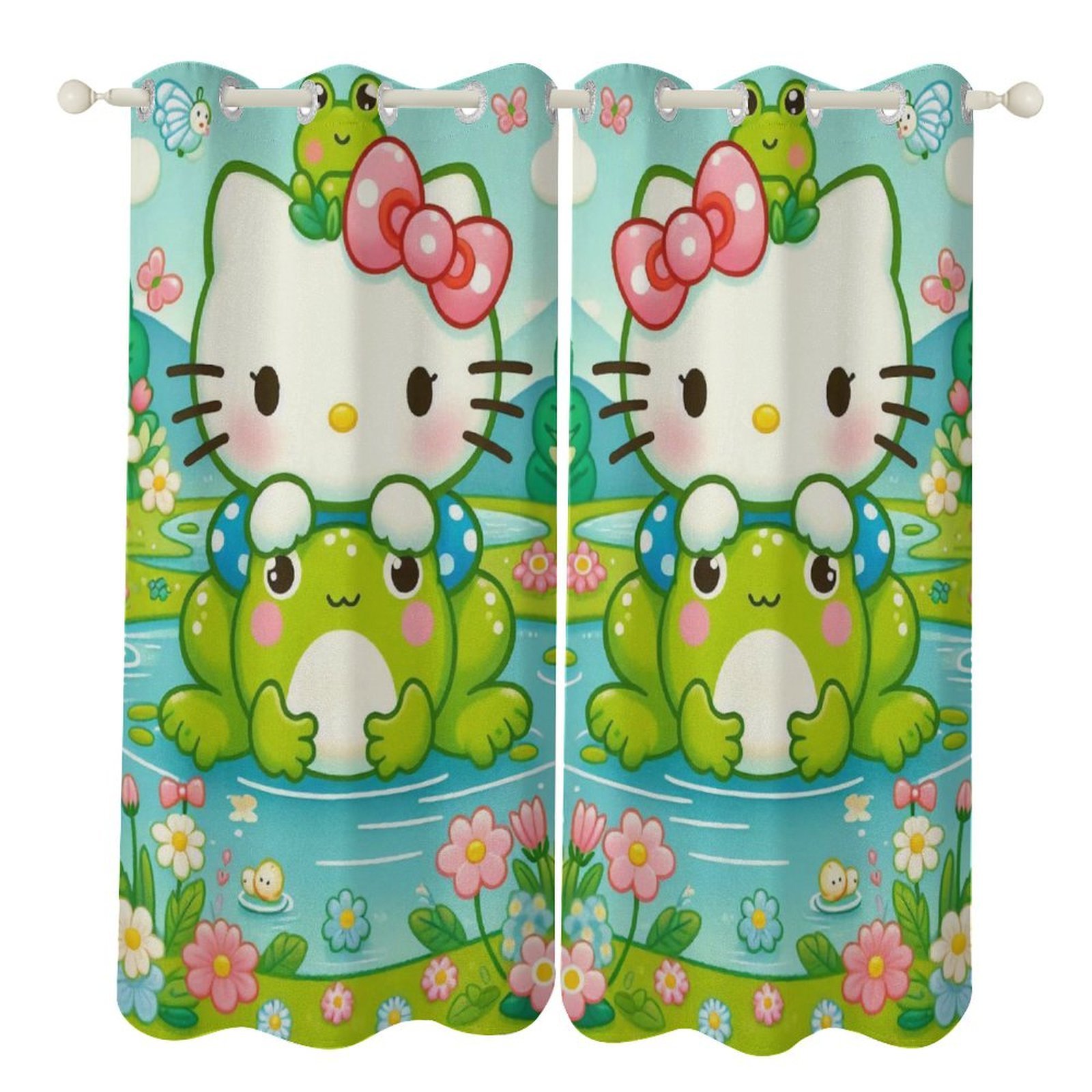 Hello Kitty Pond Frog Blackout Curtains,Curtains,Curtains for Living ...