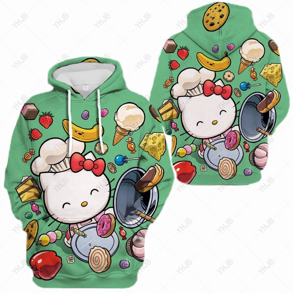 Hello Kitty Print Cute Cat Hoodie Sweatshirt For Girls Fashion Kawaii