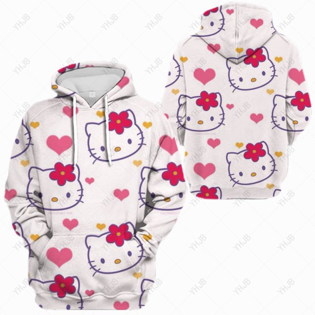 Hello Kitty Print Hoodie Harajuku Womens Spring Hoodies Kawaii Cute
