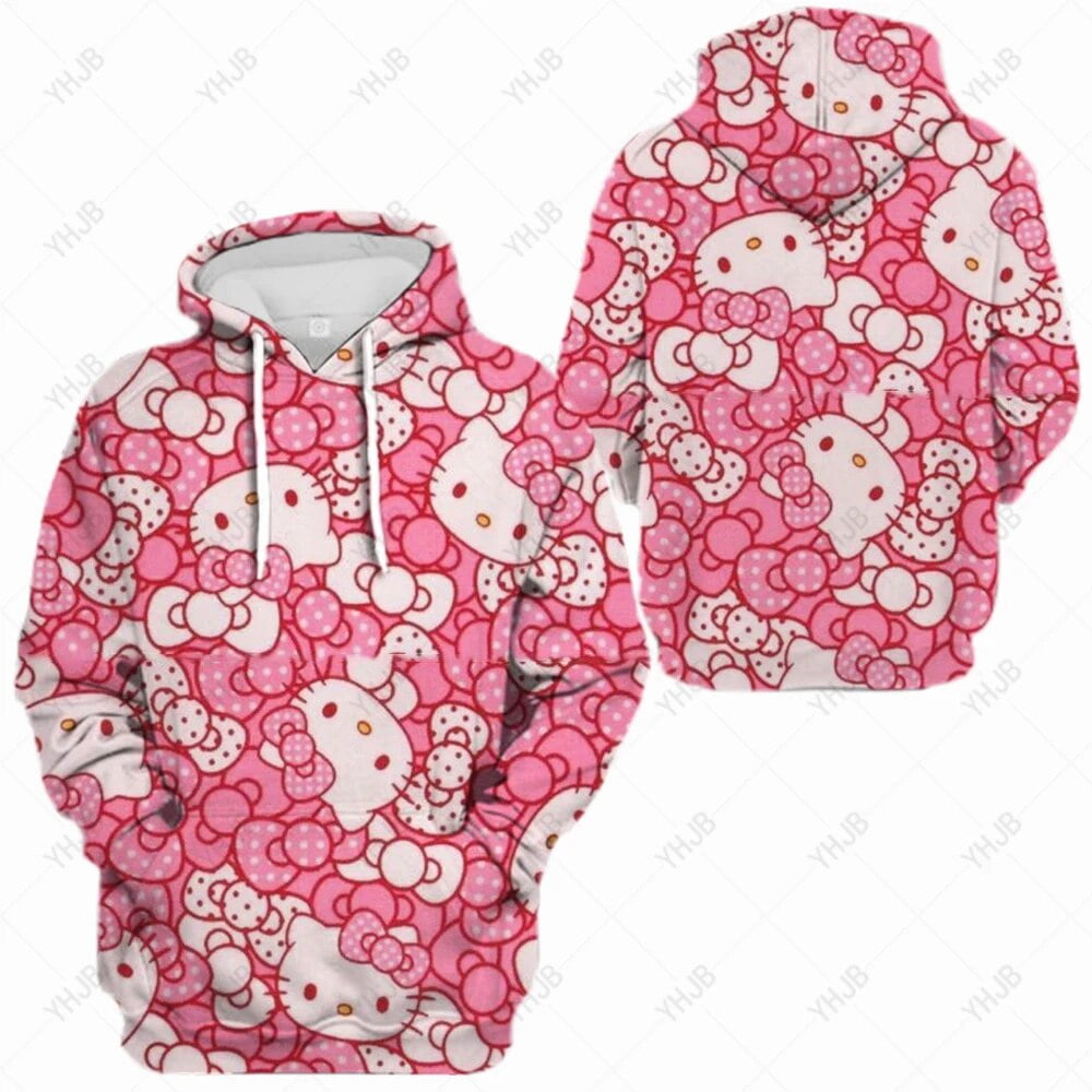 Hello Kitty Print Hoodie Women Aesthetic Graphic Funny Kawaii Cartoon