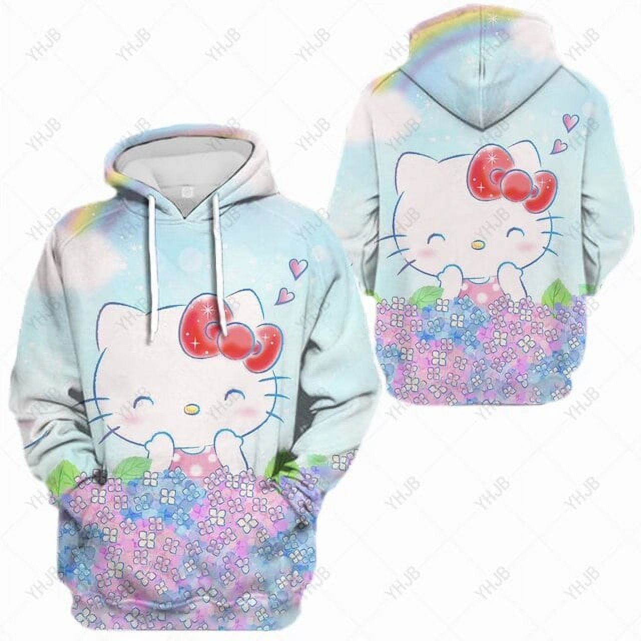 Hello Kitty Print Hoodie Women Aesthetic Graphic Funny Kawaii Cartoon