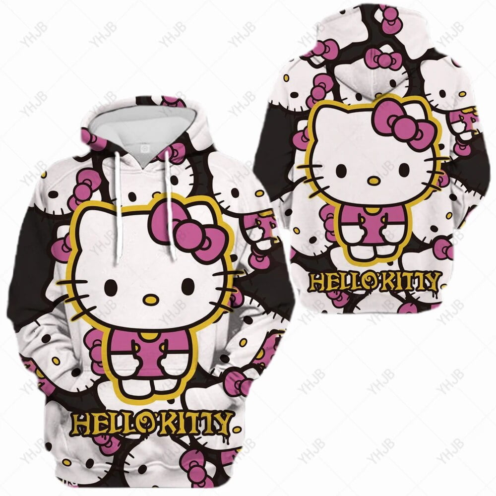 Hello Kitty Print Hoodie Women Aesthetic Graphic Funny Kawaii Cartoon