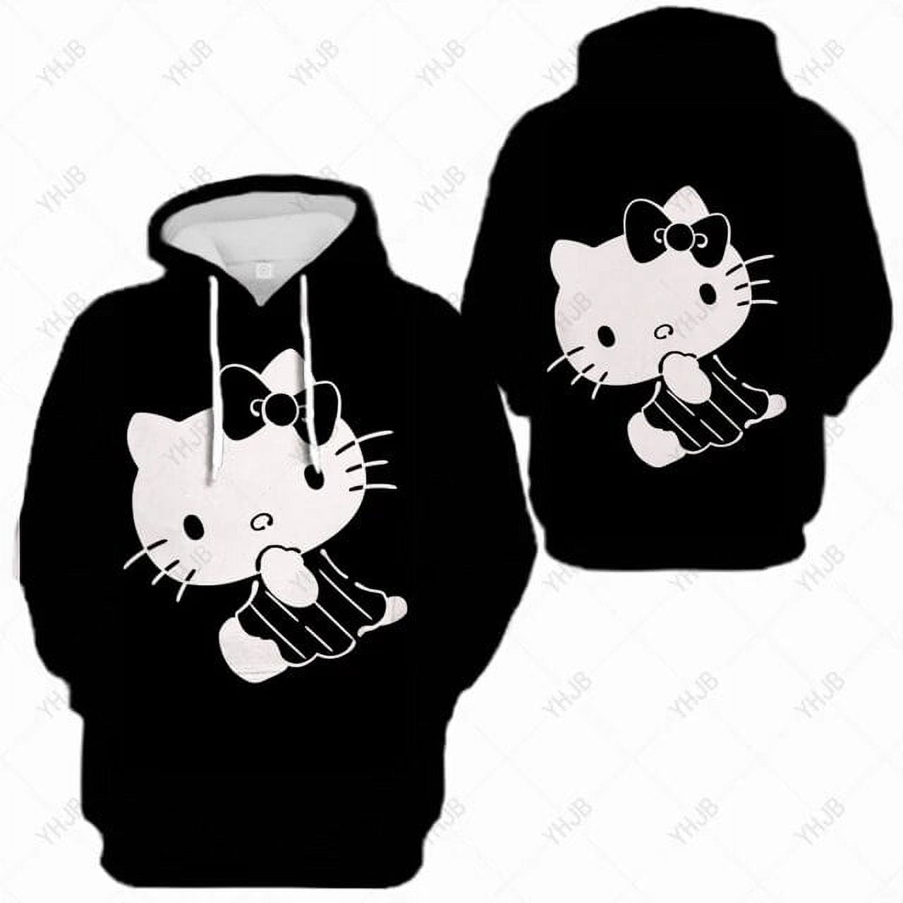 Hello Kitty Print Hoodie Women Aesthetic Graphic Funny Kawaii Cartoon