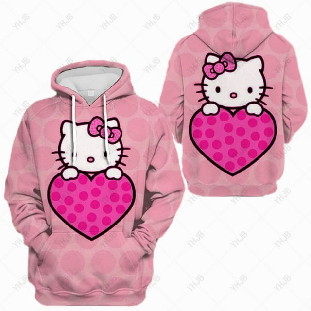 Hello Kitty Print Kawaii Hoodies Harajuku Funny Anime Women Cartoon