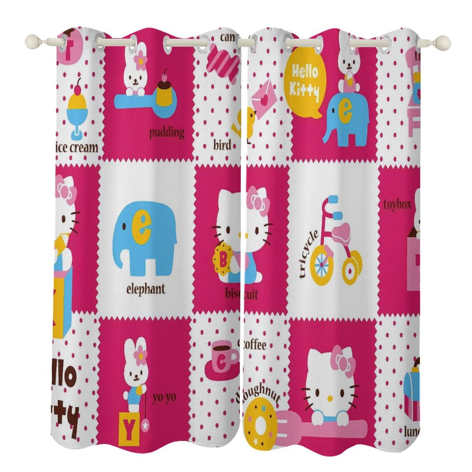 Hello Kitty Print Perforated Curtains Living Room Bedroom Blackout ...
