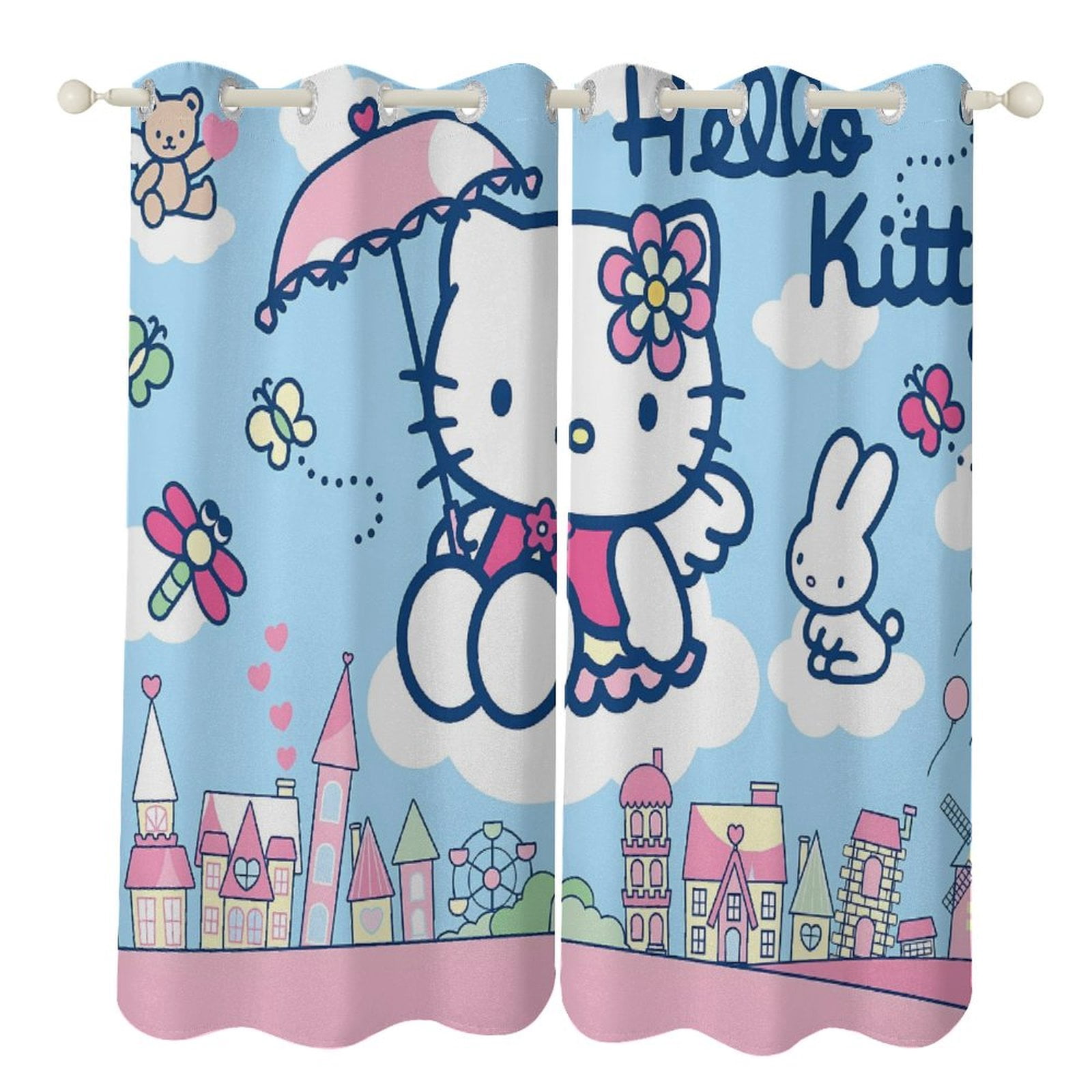 Hello Kitty Print Perforated Curtains Living Room Bedroom Blackout ...