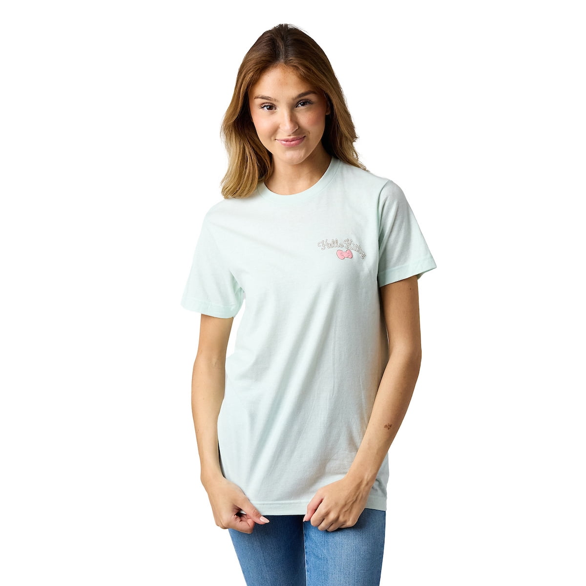 Hello Kitty Puff Print Character With Bow & Heart Women's Light Green ...