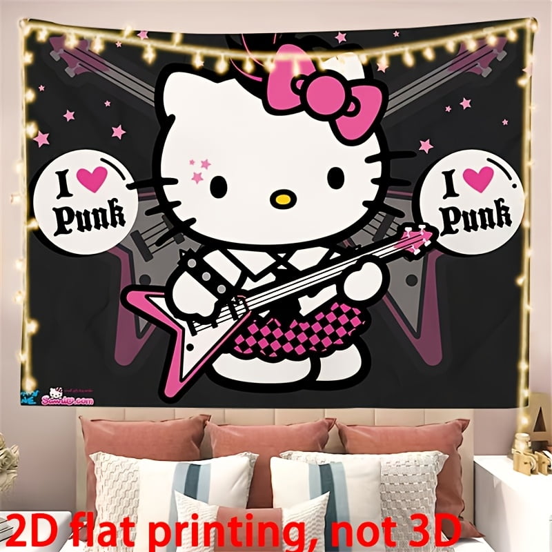 Hello Kitty Punk Rock Tapestry - Hello Kitty with Electric Guitar ...