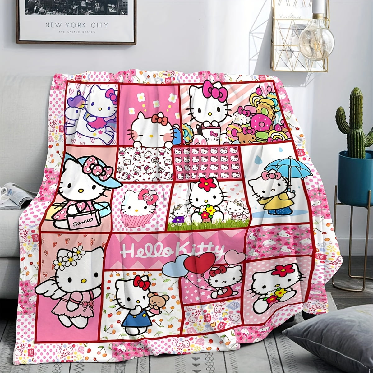 Hello Kitty Quilted Throw Blanket - Ultra-Soft, 100% Polyester, Modern ...